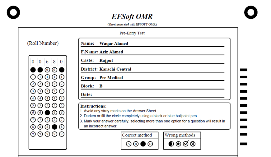 Printing OMR Answer Sheet with Roll Number and Name - OMR Sheet checking Software